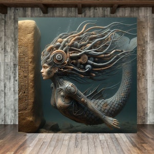 Goth Mermaid Wall Art Dark Academia Canvas Print Gothic Wall Decor Gift ...