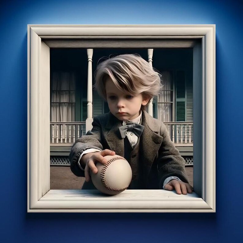 Vintage Baseball Boy Wall Art 3D Unique Optical Illusion "reluctant ...