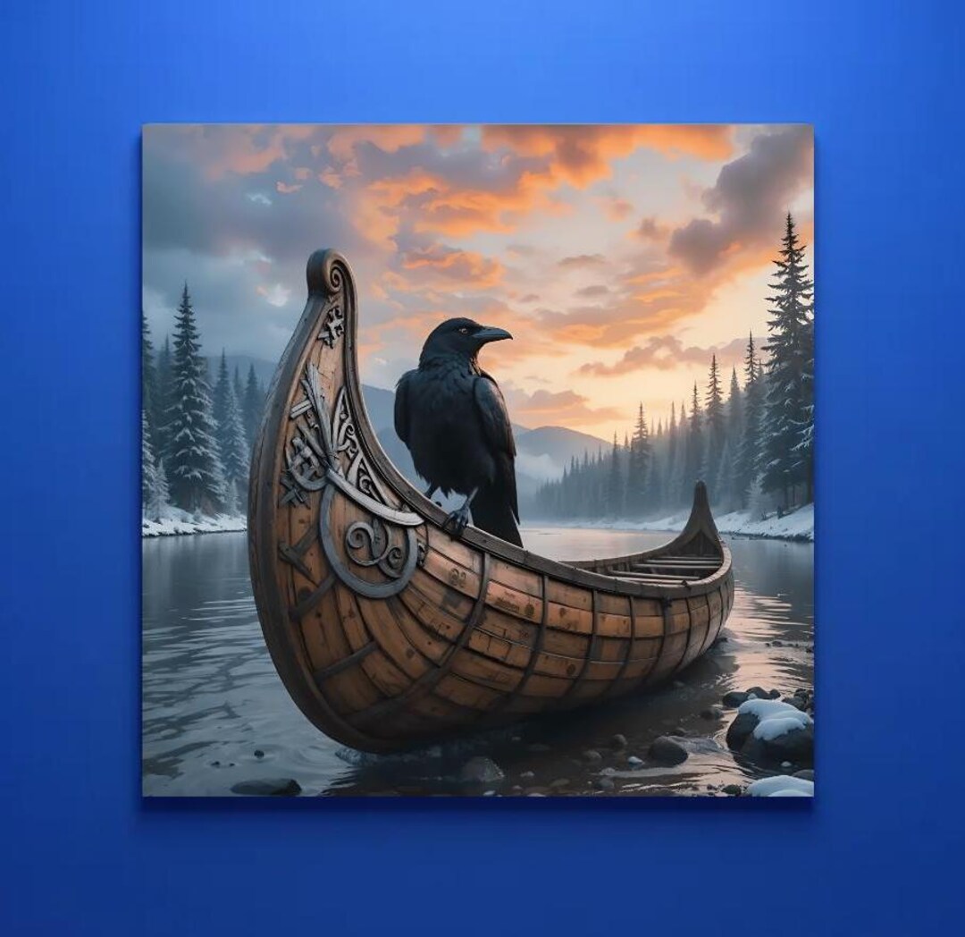 Viking Raven Wall Art Viking Boat Norse Mythology Realistic Raven Ready ...