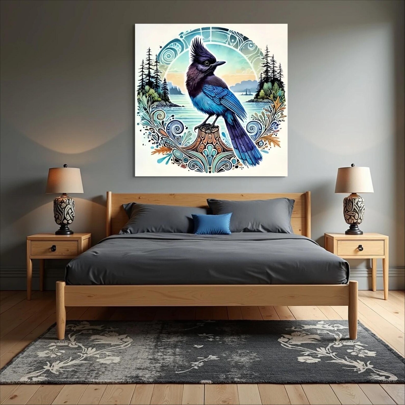 Haida Gwaii Steller's Jay Wall Art Abstract Pacific Northwest ...