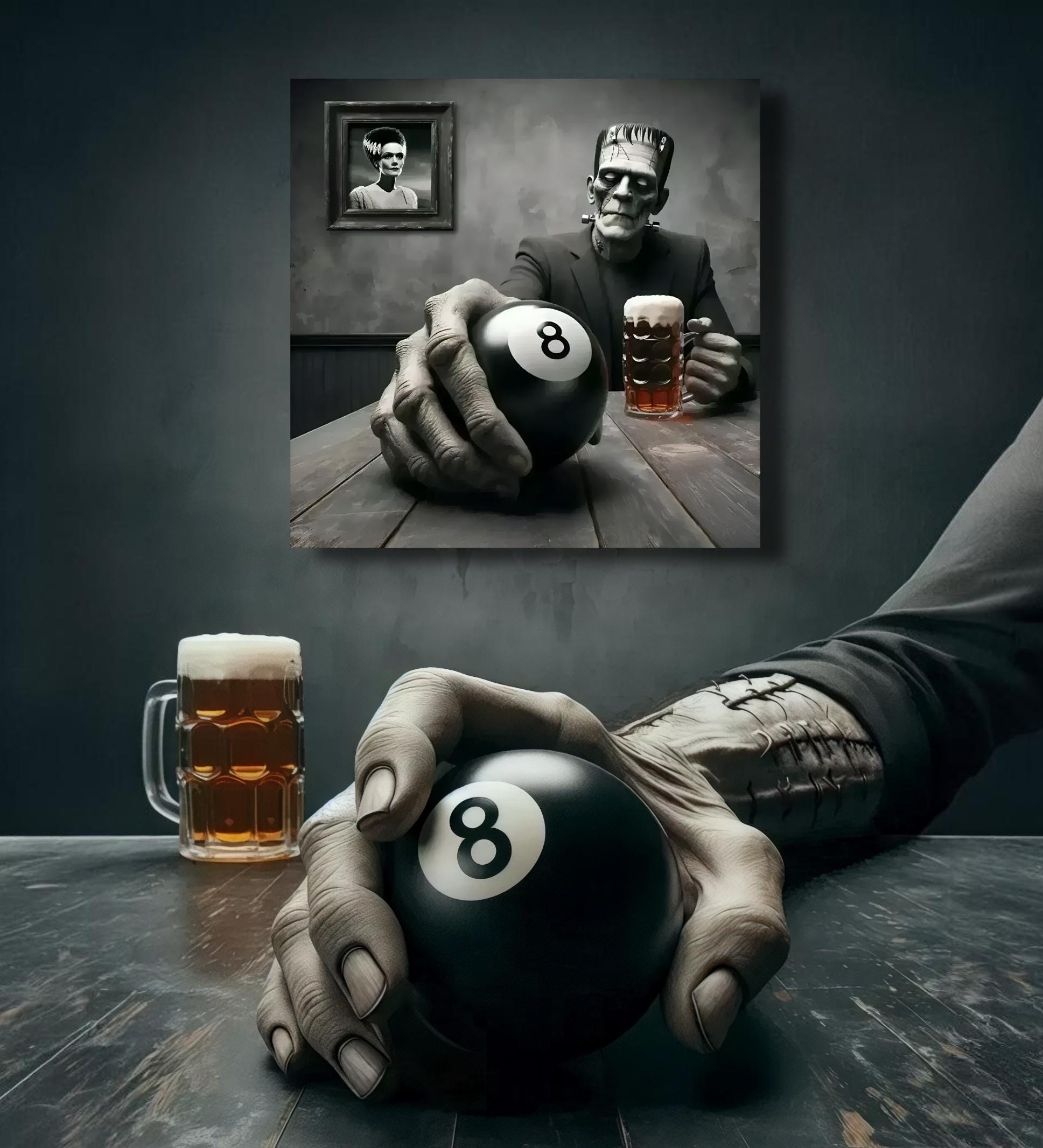 Frankenstein Beer 8 Ball Wall Art Moody Monsters Dark Academia ...