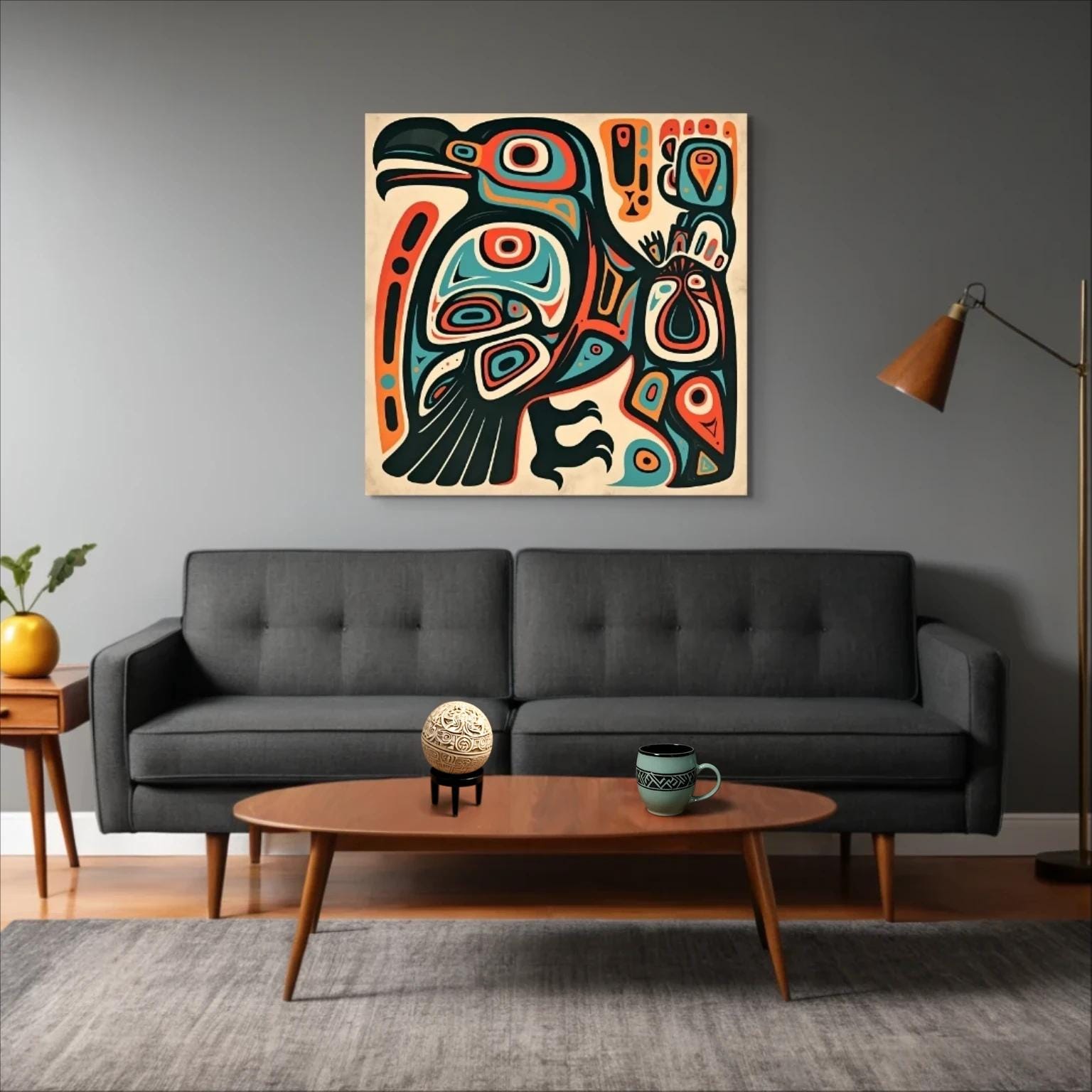 Raven Abstract Pacific Northwest Mid-century Oil Paint Render PNW Raven ...