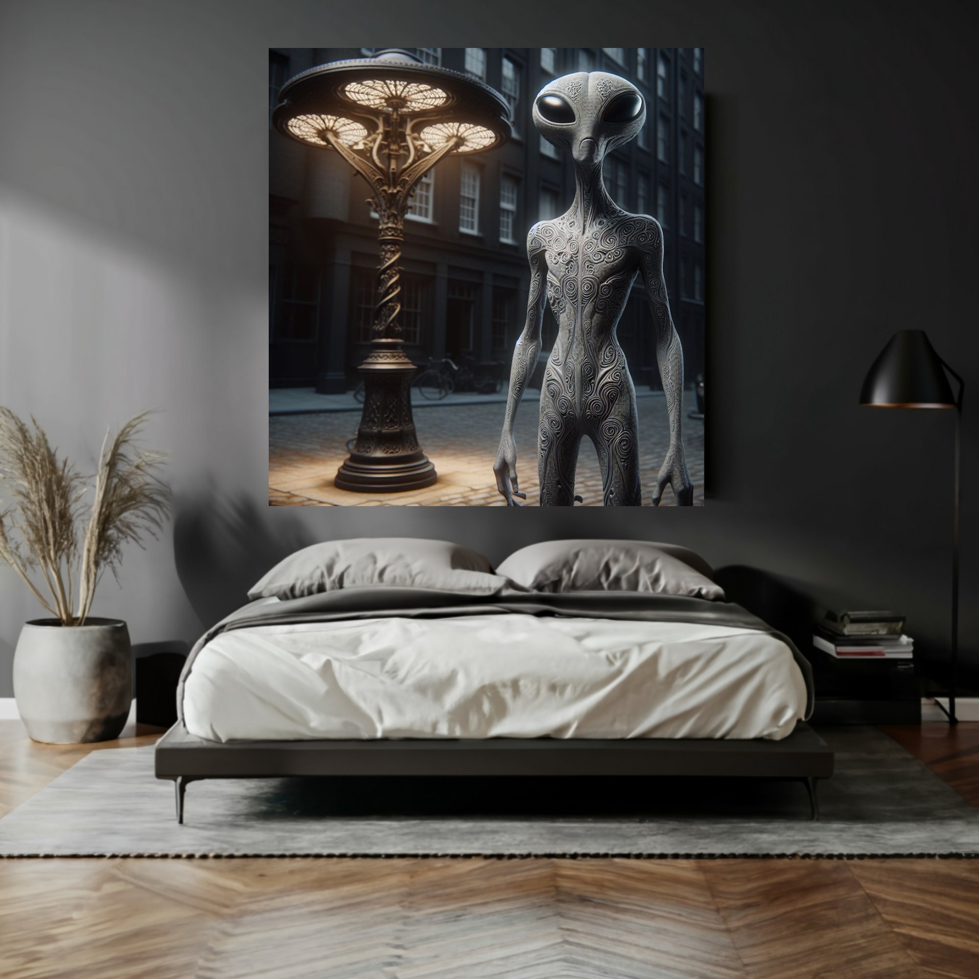 Alien Wall Art City Urban Street Scene Print Canvas Wall Art Alien ...