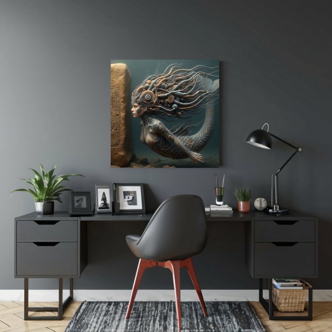 Goth Mermaid Wall Art Dark Academia Canvas Print Gothic Wall Decor Gift ...