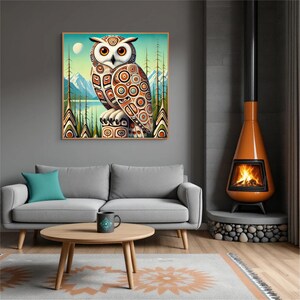 First Nations Owl Wall Art Abstract Pacific Northwest Snowy Owl Mid ...