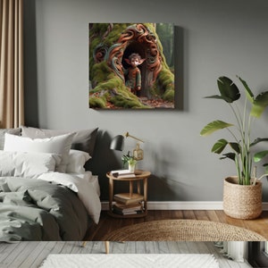 Elf Cute Cottagecore Muted Colors Canvas Wall Art Print Woodland Sprite ...