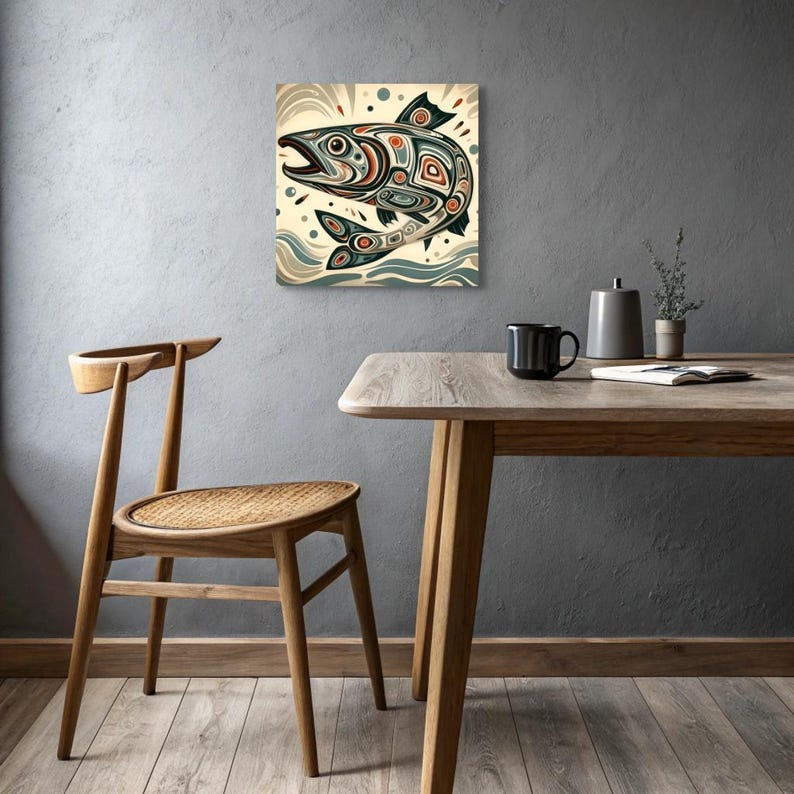 Salmon Wall Art Haida Salish Inspired Formline Watercolor Salmon ...