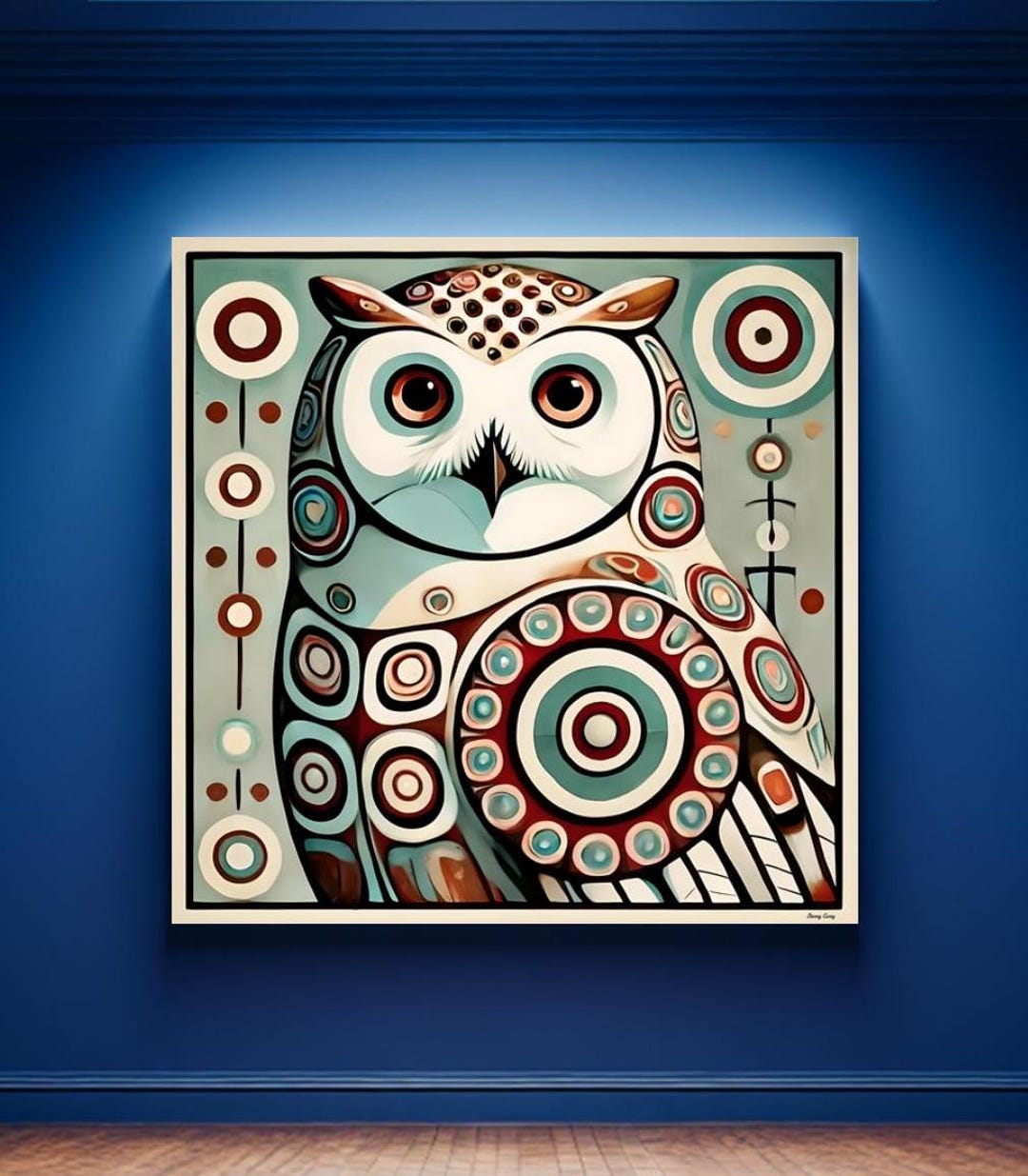 First Nations Owl Abstract Pacific Northwest Snowy Owl Mid-century Oil ...