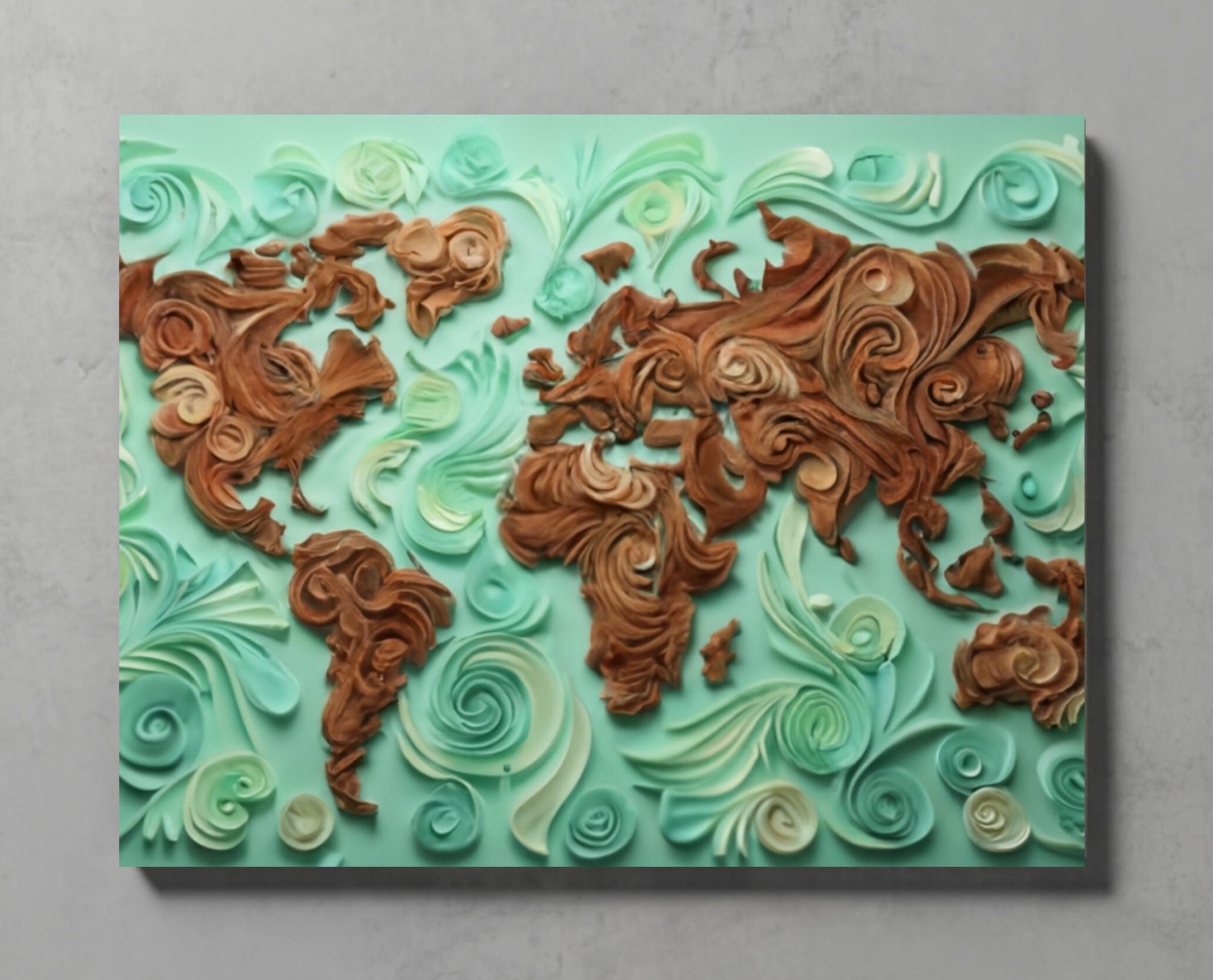Quilled World Map Cottagecore Wall Art Canvas Print Paper Qulling Effect Wall Decor Print ...