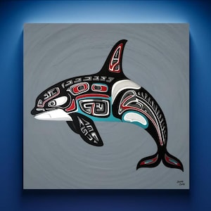 First Nations Orca Abstract Pacific Northwest Mid-century Oil Paint ...