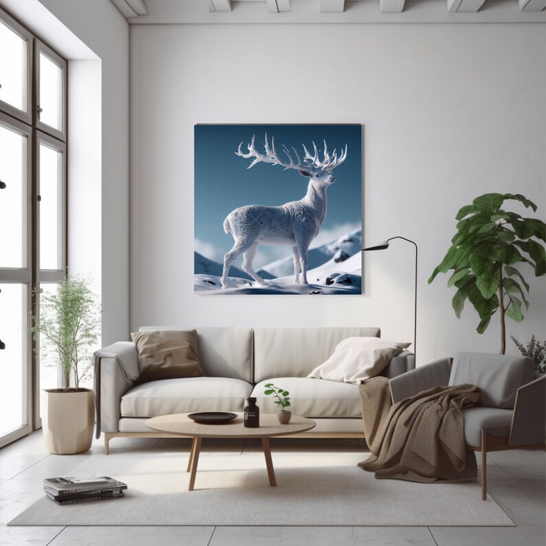 White Stag Canvas Wall Art Decor Unique Abstract Stag Winter Wall Decor ...