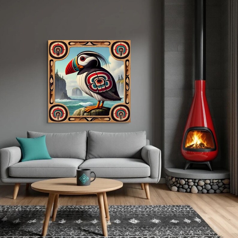 Tufted Puffin Abstract Pacific Northwest Mid-century Oil Paint Wood ...