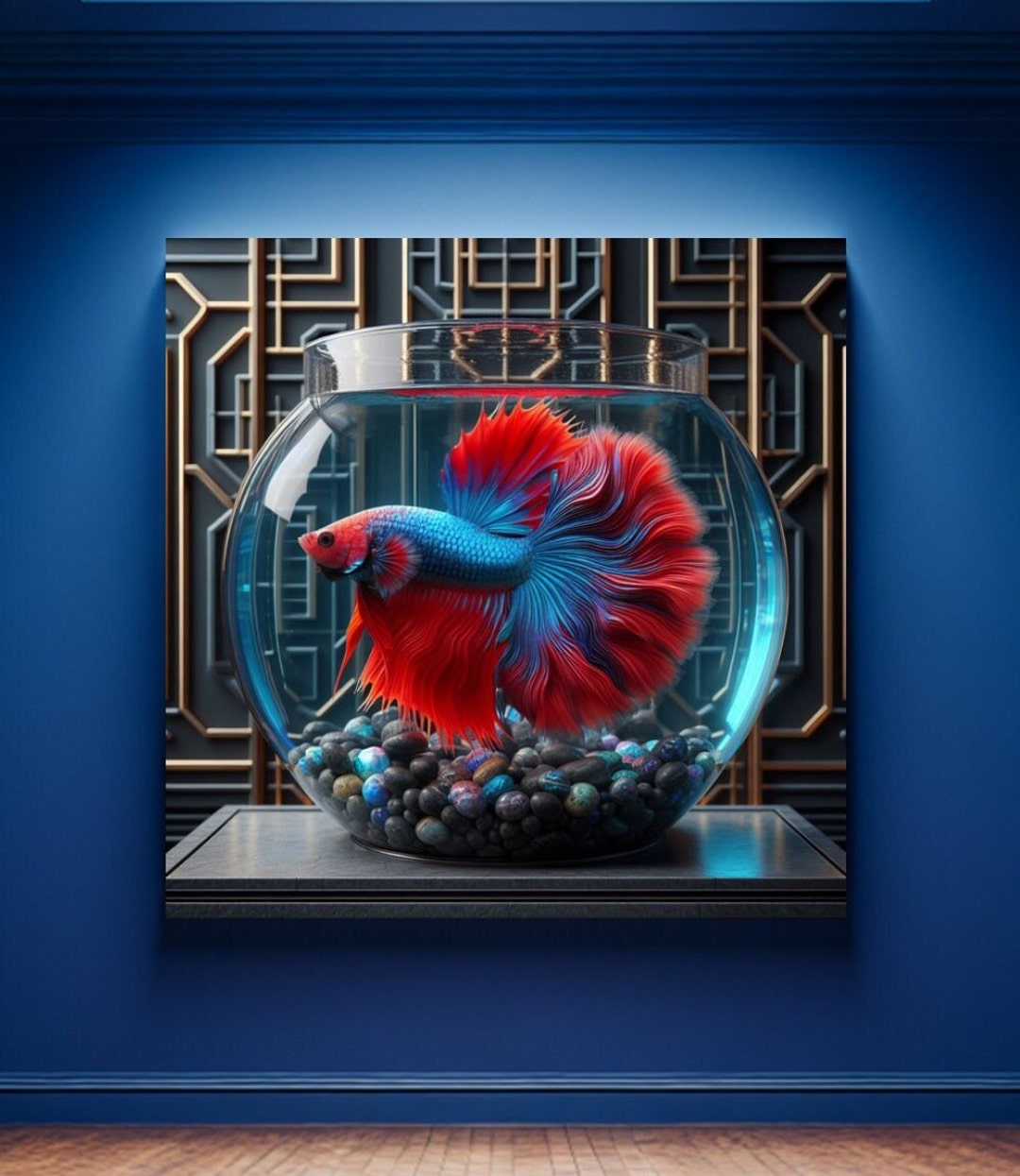 Betta Wall Art Canvas Blue and Red Siamese Fighting Fish Canvas Print ...