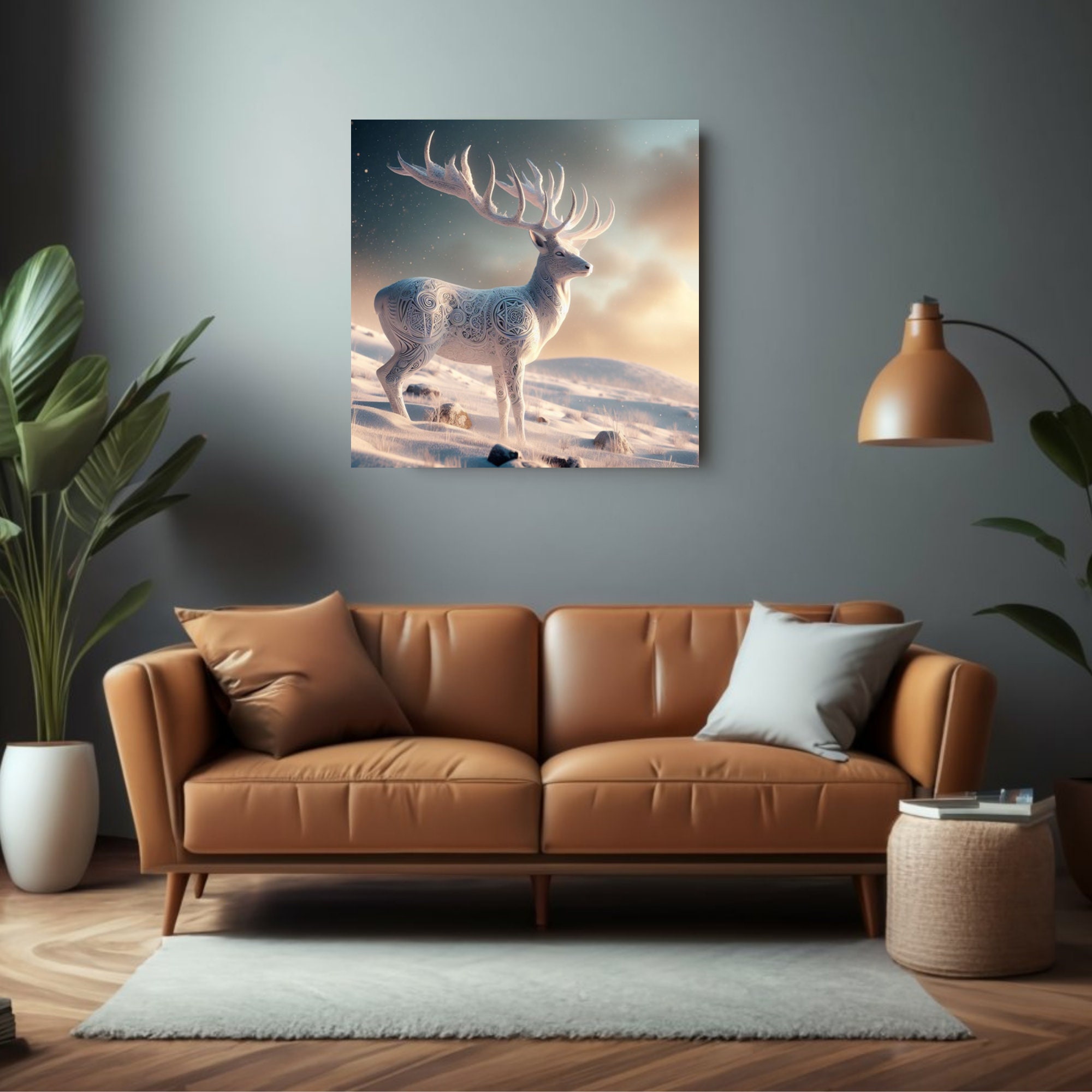 White Stag Canvas Print Decor Stag Art Majestic Stag Snow Mountain ...