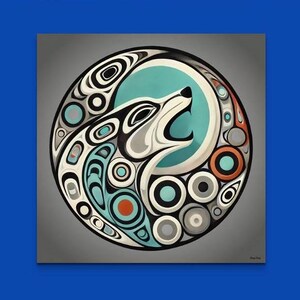 First Nations Wolf Abstract Pacific Northwest Pop Art Mid-century Oil ...