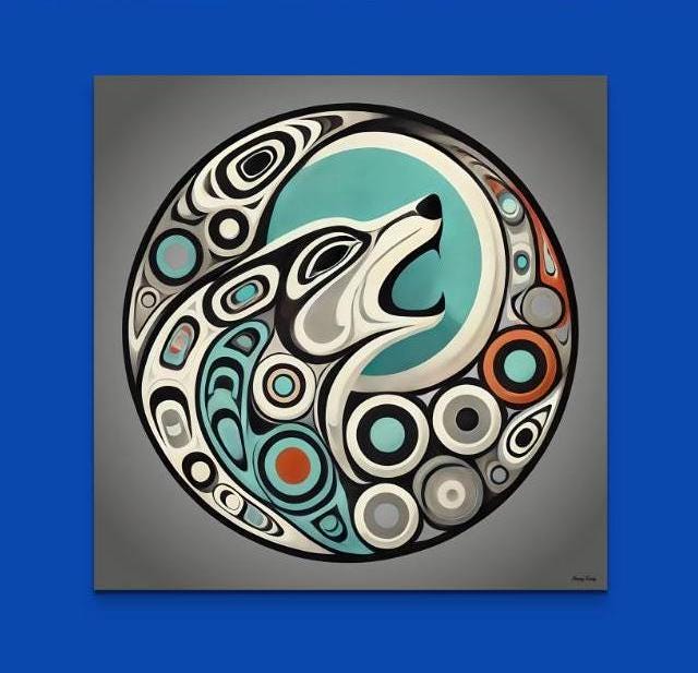 First Nations Wolf Abstract Pacific Northwest Pop Art Mid-century Oil ...