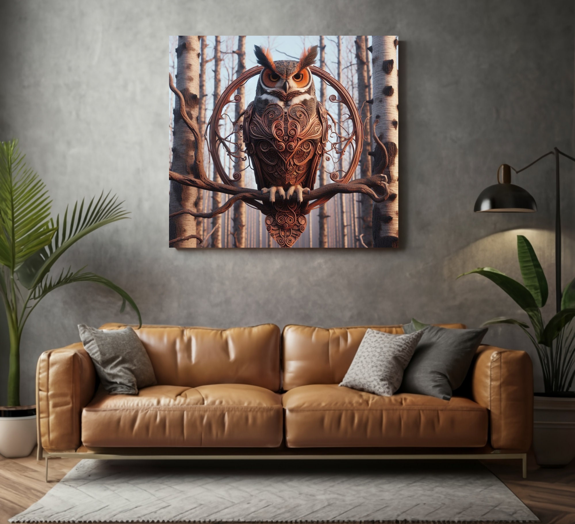 Owl Wall Art Great Horned Owl Cottagecore Canvas Art Birders Gift ...