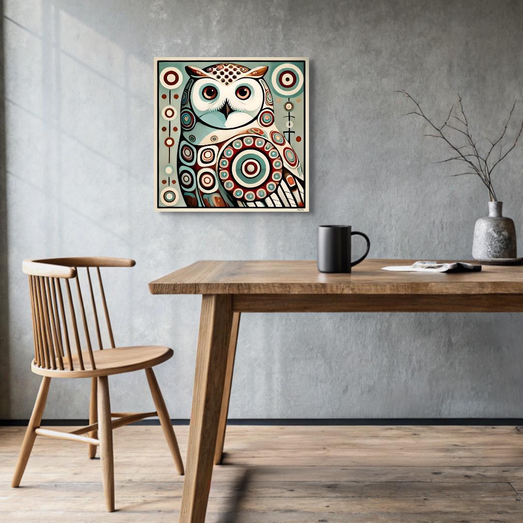 Owl Abstract Pacific Northwest Snowy Owl Mid-century Oil Paint Wood ...
