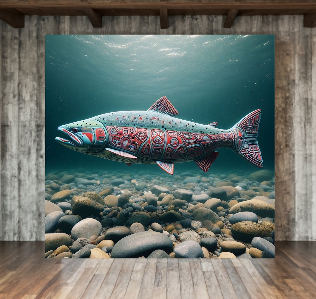 Salmon Cottagecore Wall Art Canvas Muted Colors Coho Lodge Decor PNW ...