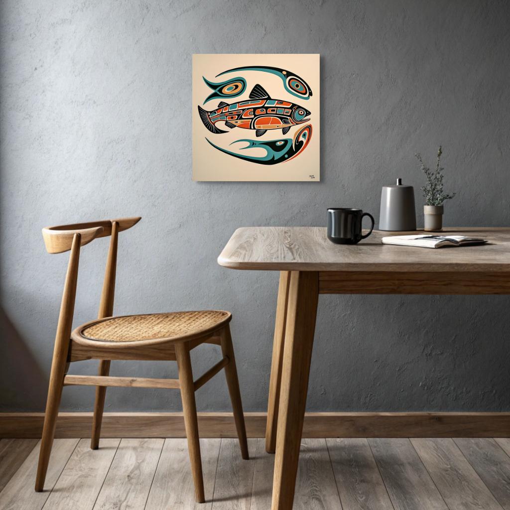 First Nations Inspired Salmon Abstract Pacific Northwest Pop Art Mid ...