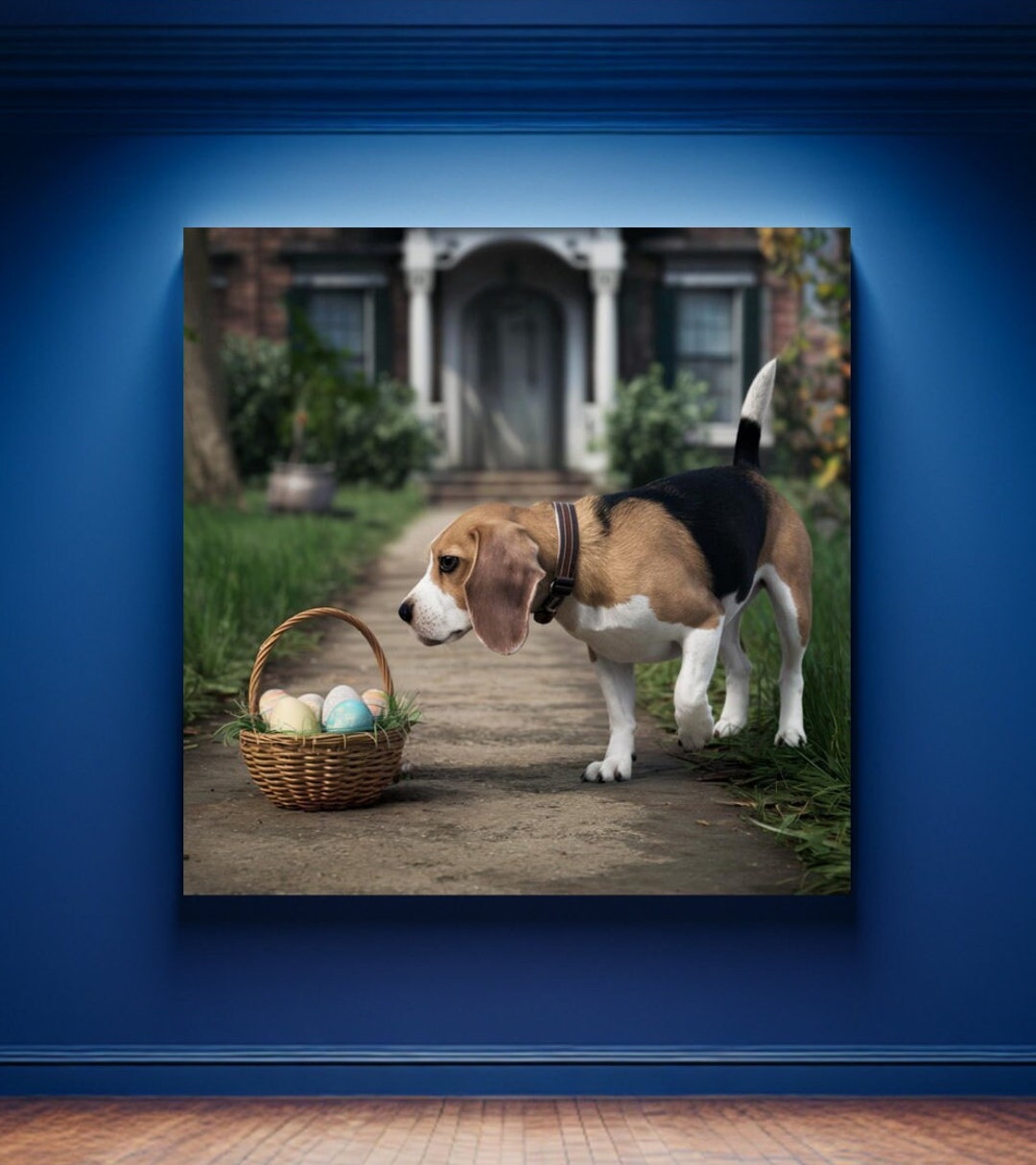 Easter Beagle Wall Art Canvas Print Beagle Smells the Easter Bunny ...