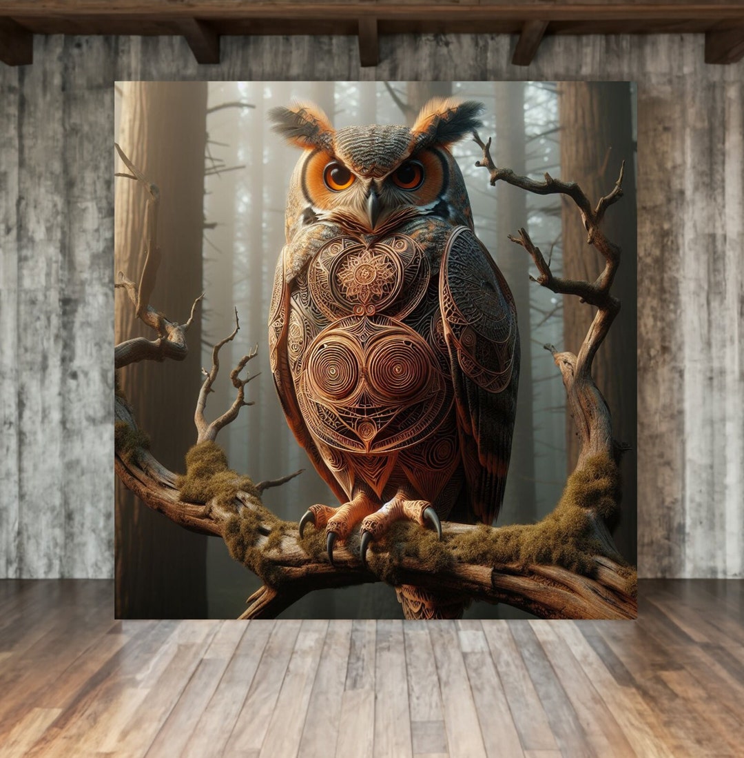 Owl Wall Art Great Horned Owl Cottagecore Canvas Art Birders Gift ...