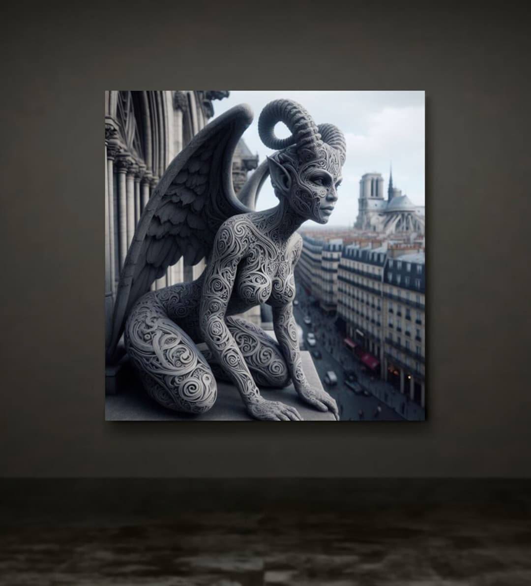 Gargoyle Female Goth Wall Art Dark Academia Gothic Victorian Decor Canvas Print Gothcore Goth ...
