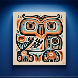 First Nations Owl Abstract Pacific Northwest Pop Art Mid-century Oil ...