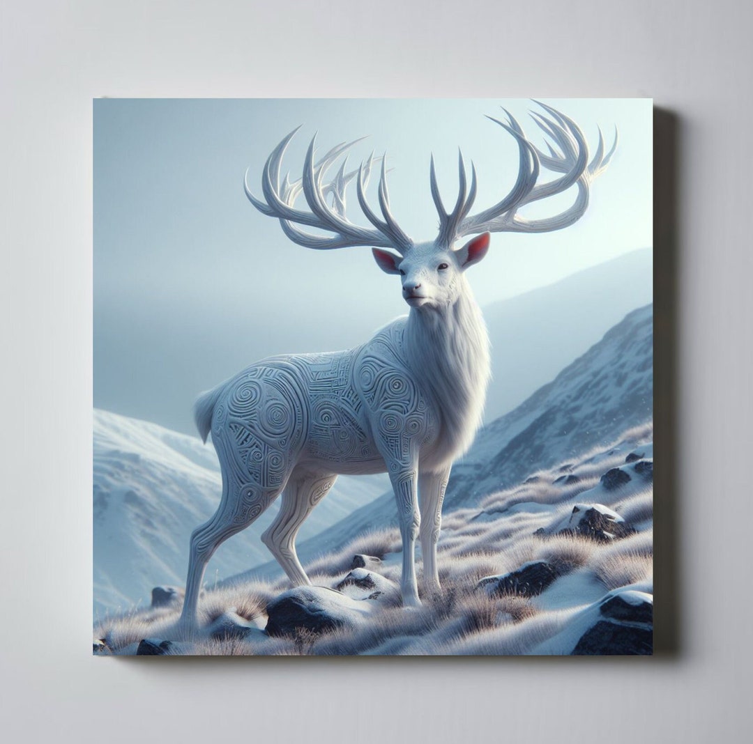 White Stag Canvas Wall Art Decor Unique Abstract Stag Winter Wall Decor ...