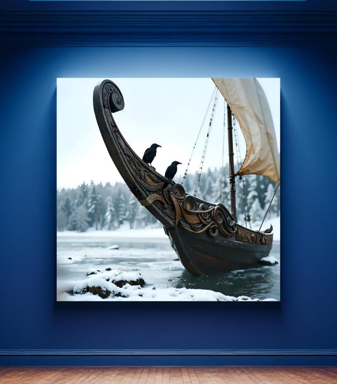 Viking Raven Wall Art Huginn and Muninn Viking Ship Norse Mythology ...