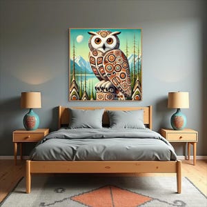 First Nations Owl Wall Art Abstract Pacific Northwest Snowy Owl Mid ...