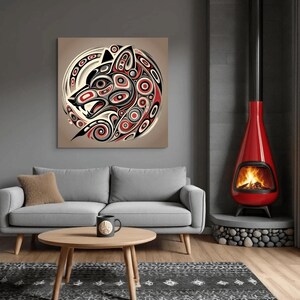 First Nations Wolf Abstract Pacific Northwest Pop Art Mid-century Oil ...