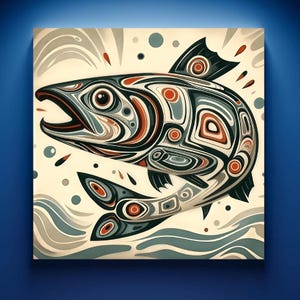 Salmon Wall Art Haida Salish Formline Watercolor Salmon Pacific ...