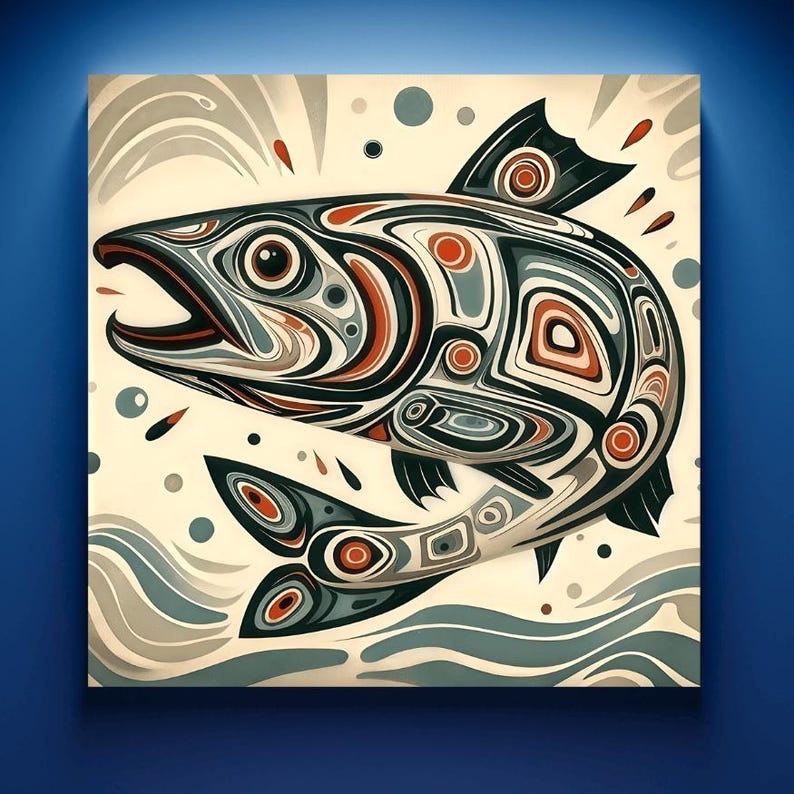 Salmon Wall Art Haida Salish Inspired Formline Watercolor Salmon ...