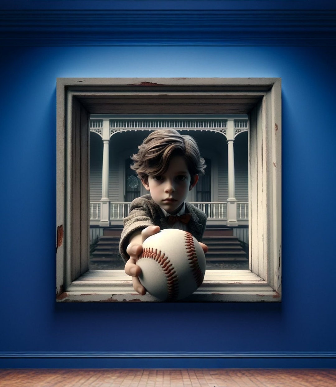 Victorian Baseball Boy Wall Art 3D Unique Optical Illusion "reluctant ...