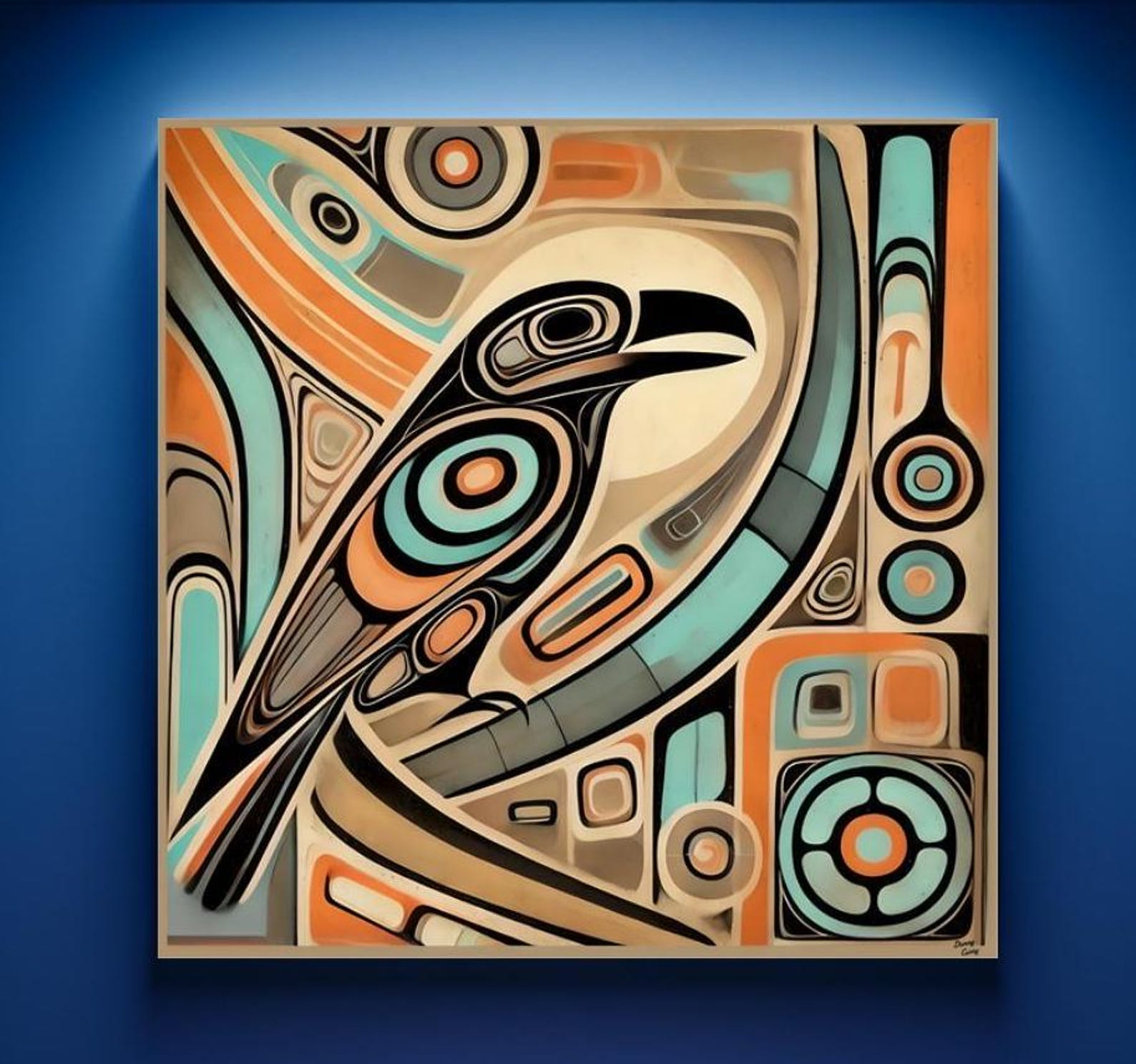 Raven Abstract Pacific Northwest Mid-century Oil Paint Render PNW Raven ...