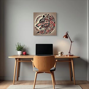 First Nations Wolf Abstract Pacific Northwest Pop Art Mid-century Oil ...