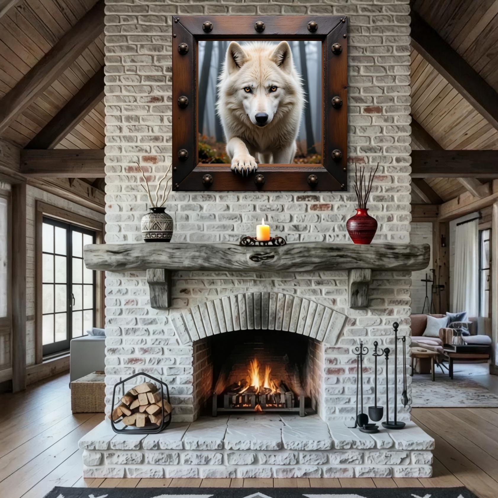 White Wolf Wall Art 3D Unique Optical Illusion White Alaska Wolf Rustic ...