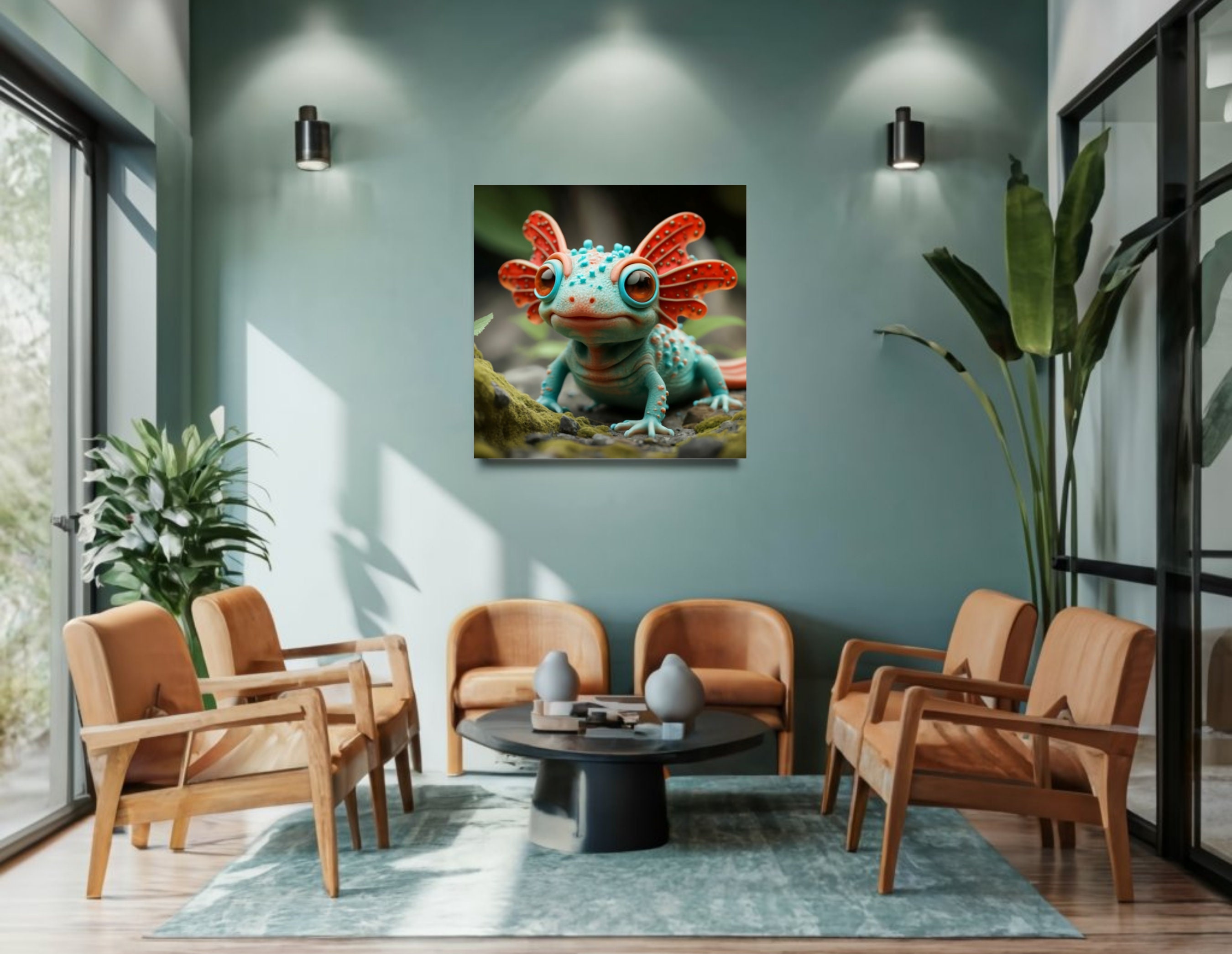 Axolotl Cute Stretched Canvas Abstract Axolotl Wall Art Axolotl Decor ...