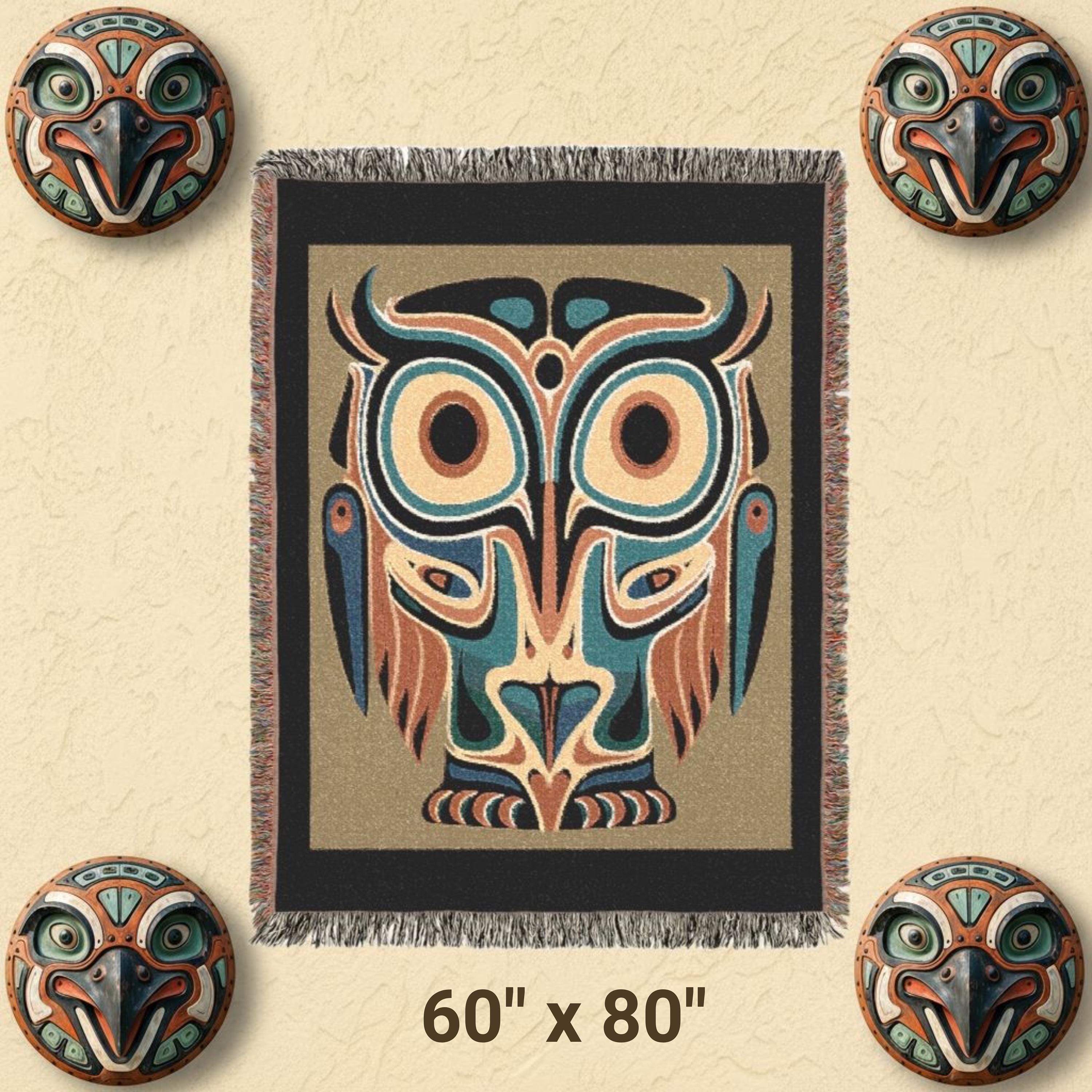 First Nations Owl Woven Blanket 100% Cotton USA Indigenous Pacific ...