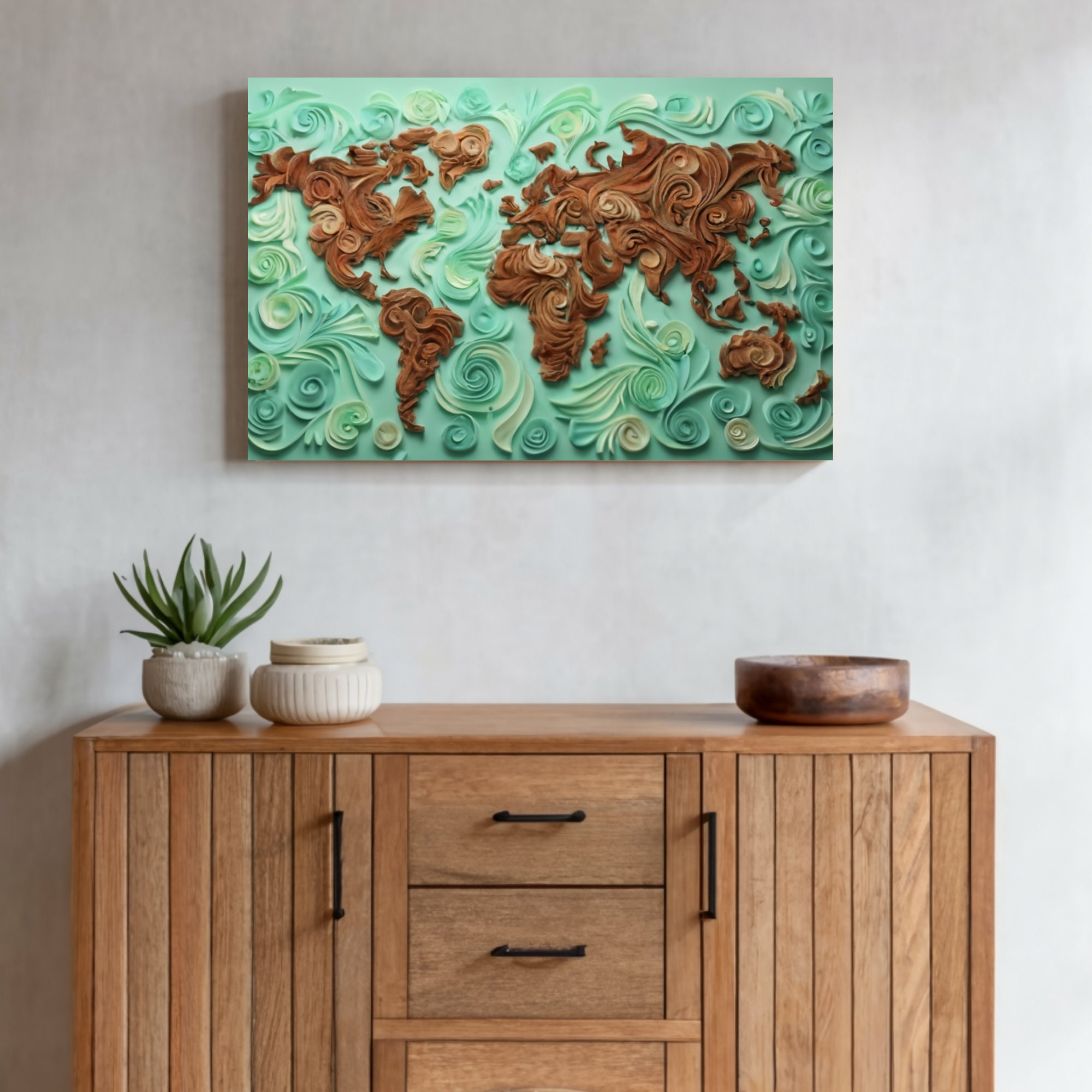 Quilled World Map Cottagecore Wall Art Canvas Print Paper Qulling ...