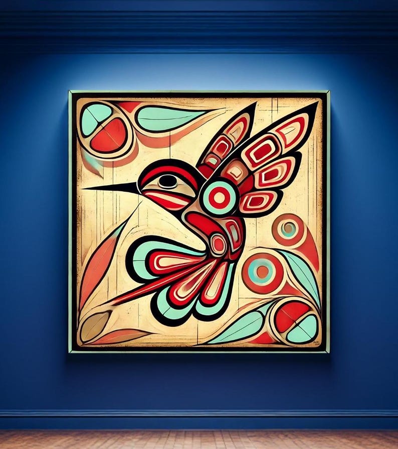 Hummingbird Abstract Pacific Northwest Mid-century Oil Paint Render PNW ...