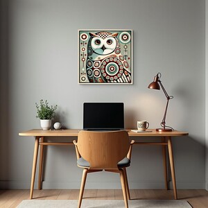 First Nations Owl Abstract Pacific Northwest Snowy Owl Mid-century Oil ...