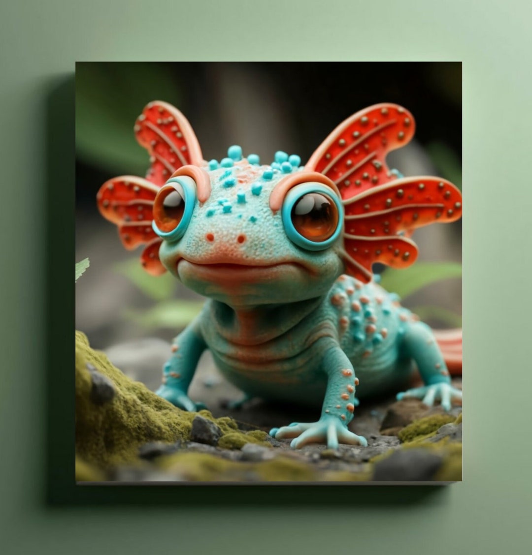 Axolotl Cute Stretched Canvas Abstract Axolotl Wall Art Axolotl Decor ...