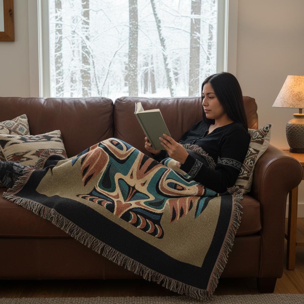 First Nations Owl Woven Blanket 100% Cotton USA Indigenous Pacific ...