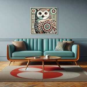 First Nations Owl Abstract Pacific Northwest Snowy Owl Mid-century Oil ...
