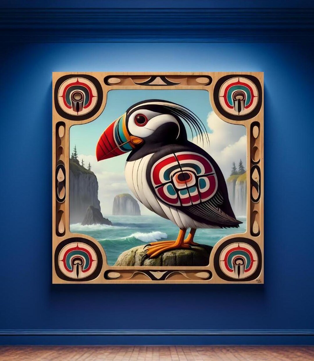 First Nations Tufted Puffin Abstract Pacific Northwest Mid-century Oil ...