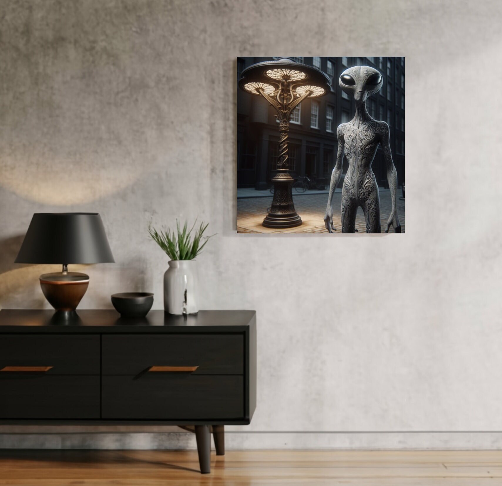 Alien Wall Art City Urban Street Scene Print Canvas Wall Art Alien ...