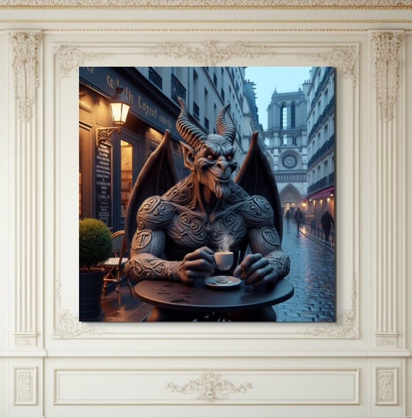 Gargoyle Wall Art Parisian Cafe Coffee Notre Dame Cathedral Abstract ...