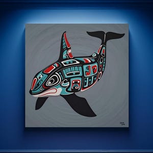 First Nations Orca Abstract Pacific Northwest Mid-century Oil Paint ...